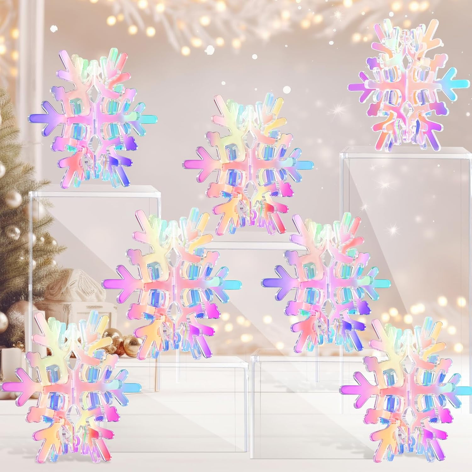 8 Pcs Winter Acrylic Iridescent Snowflake Table Decorations 3D Winter ...
