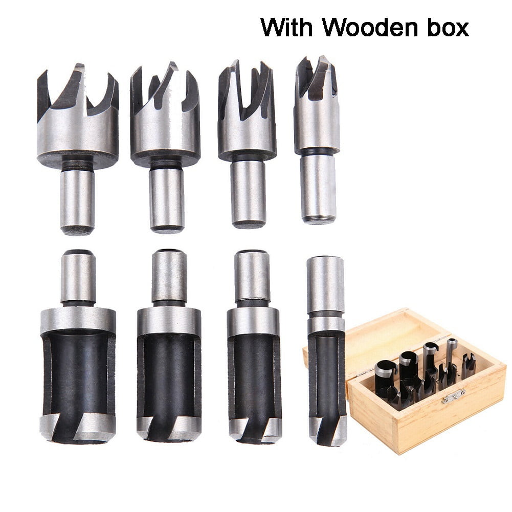 8 Pcs Wood Plug Hole Cutter Set Dowel Maker Tool Shank Drill Bits In ...