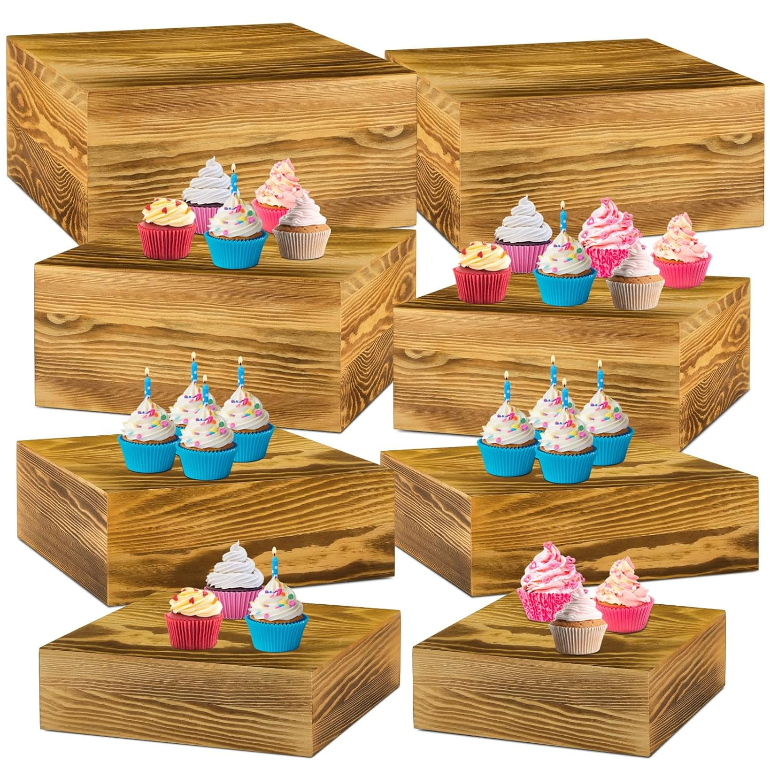 8 Pcs Wood Risers Display Stands Rustic Square Cupcake Stand Food ...