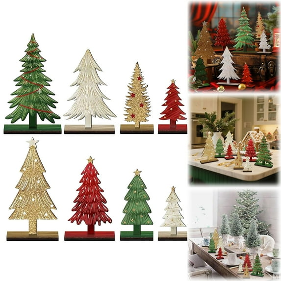 8 Pcs Wooden Christmas Trees Set, Glitter Farmhouse Decor, Tabletop ...