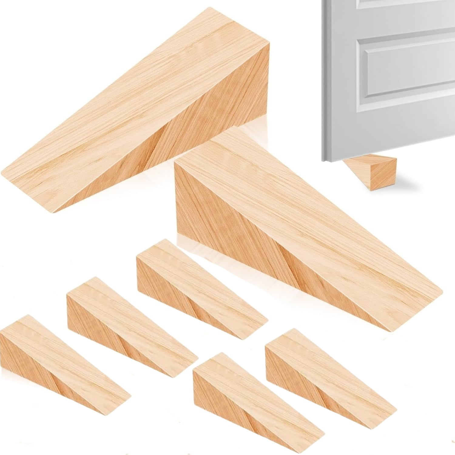 8 Pcs Wooden Door Stop,Non Slip Door Wedges,Triangle Wood Door Stopper ...