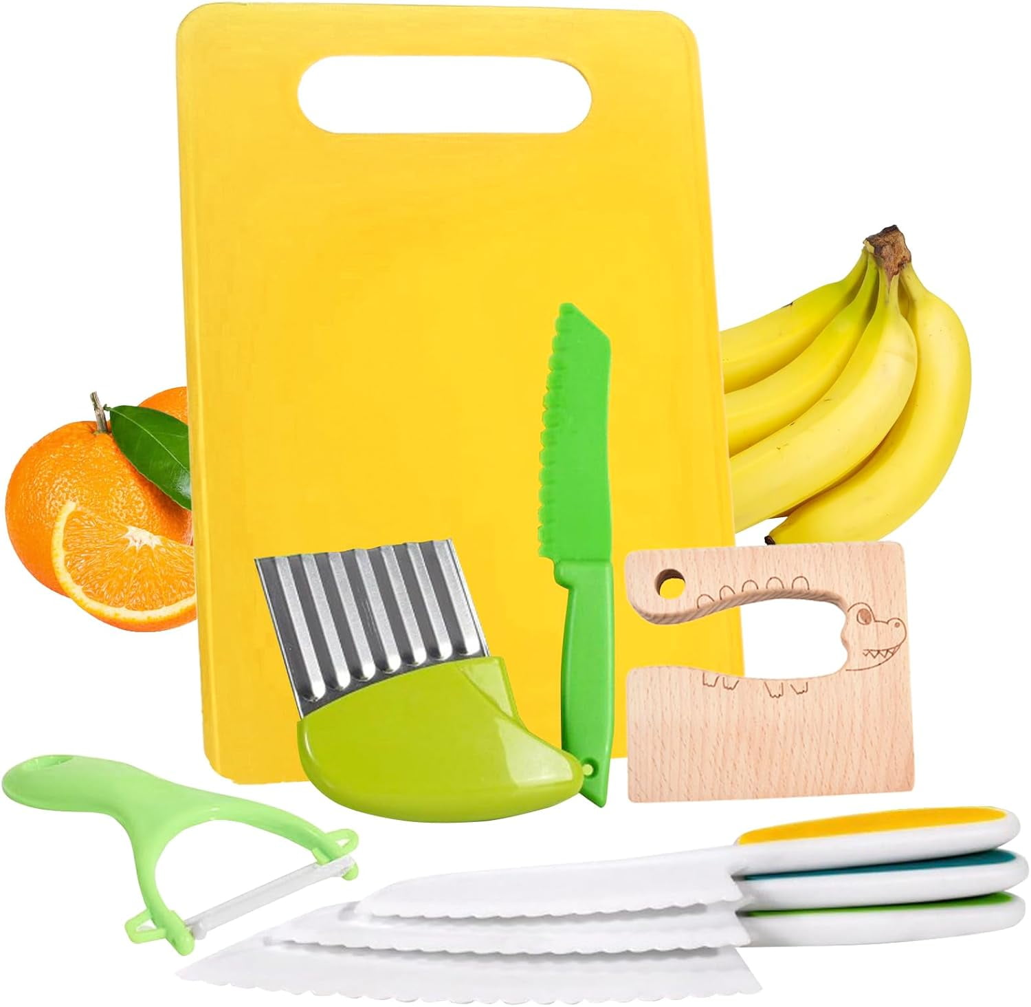 8 Pcs Wooden Kitchen Knife Set for Kids-Includes Serrated Plastic ...