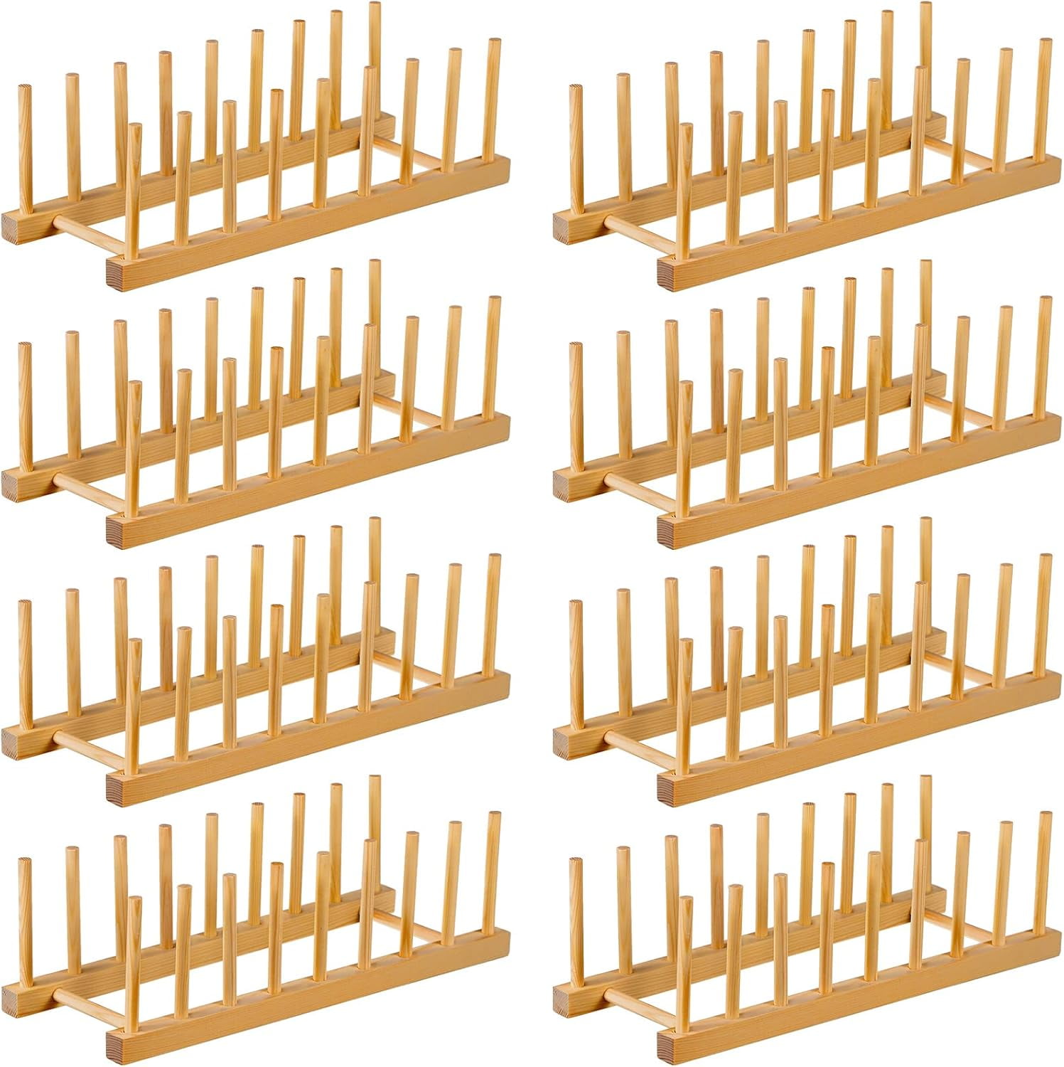 8 Pcs Wooden Plate Rack Organizer for Cabinet, 8 Slots Plate Drying ...