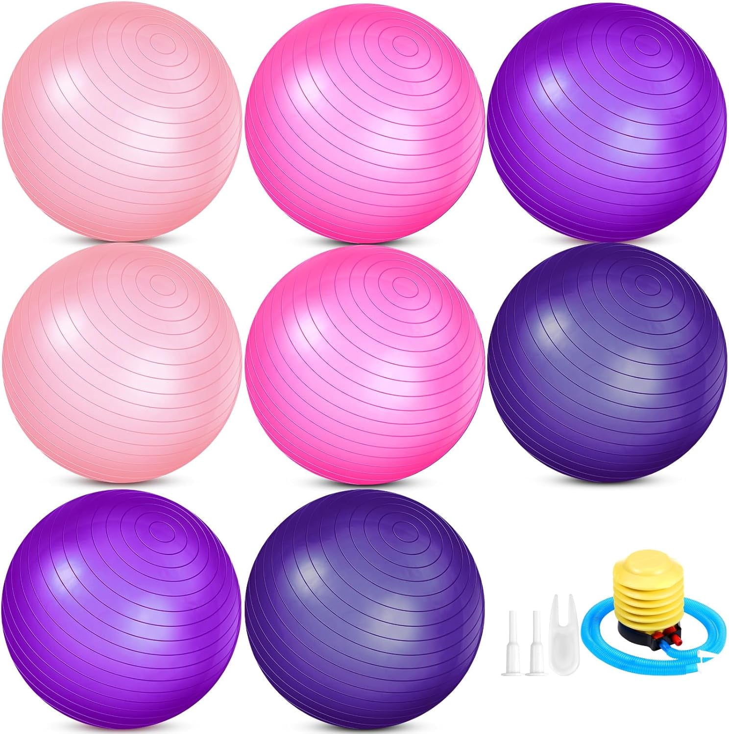 8 Pcs Yoga Exercise Ball Bulk 26 Inch with Inflatable Equipment Pilates ...