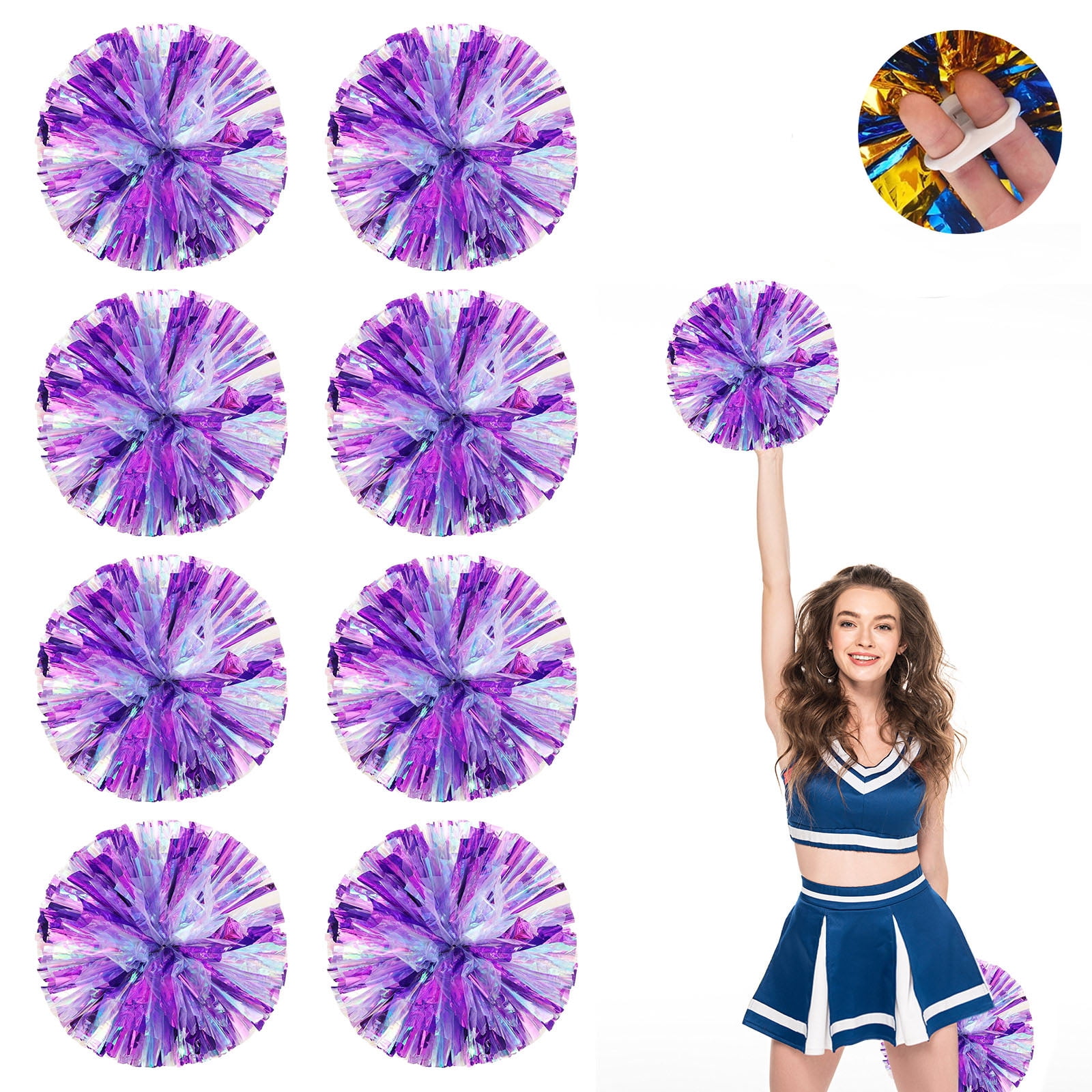 8 Pcs cheerleading poms,pom poms cheerleading with Finger Holes ...