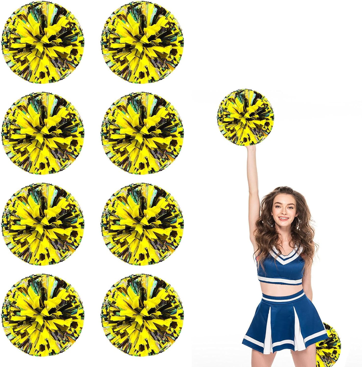 8 Pcs pom poms Cheer,pom poms Cheerleading with Finger Holes Metallic ...