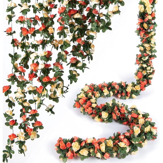8 Pcs x 8.2 ft Flower Garland Artificial Rose Vine Flowers with Green ...