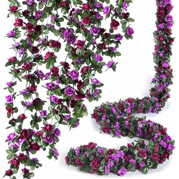 8 Pcs x 8.2 ft Flower Garland Artificial Rose Vine Flowers with Green ...