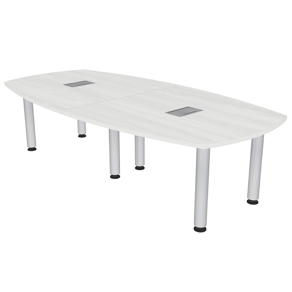 8 Person Arc Boat Shaped Powered Conference Table Silver Post Legs ...