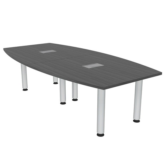 8 Person Boat Shaped Conference Table Silver Post Legs Power And Data ...