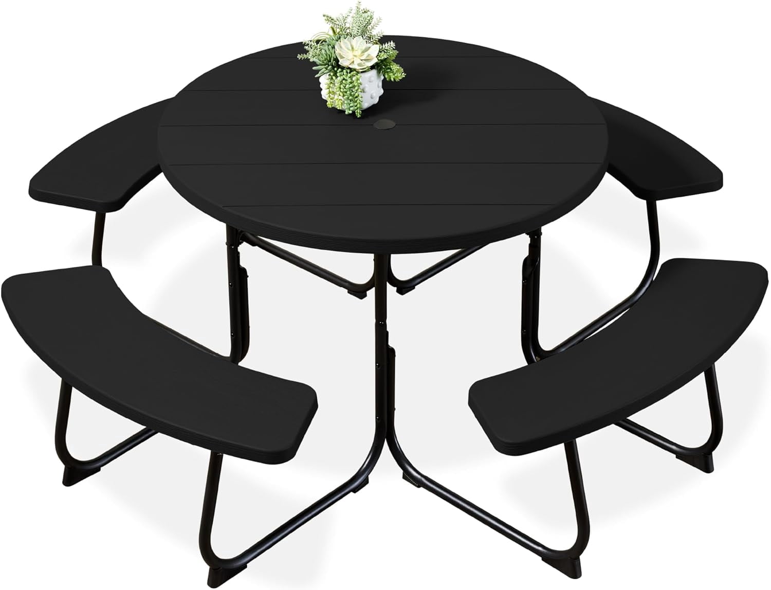 8-Person Outdoor Bench Patio Picnic Table, Circular w/ 4 Built-in ...