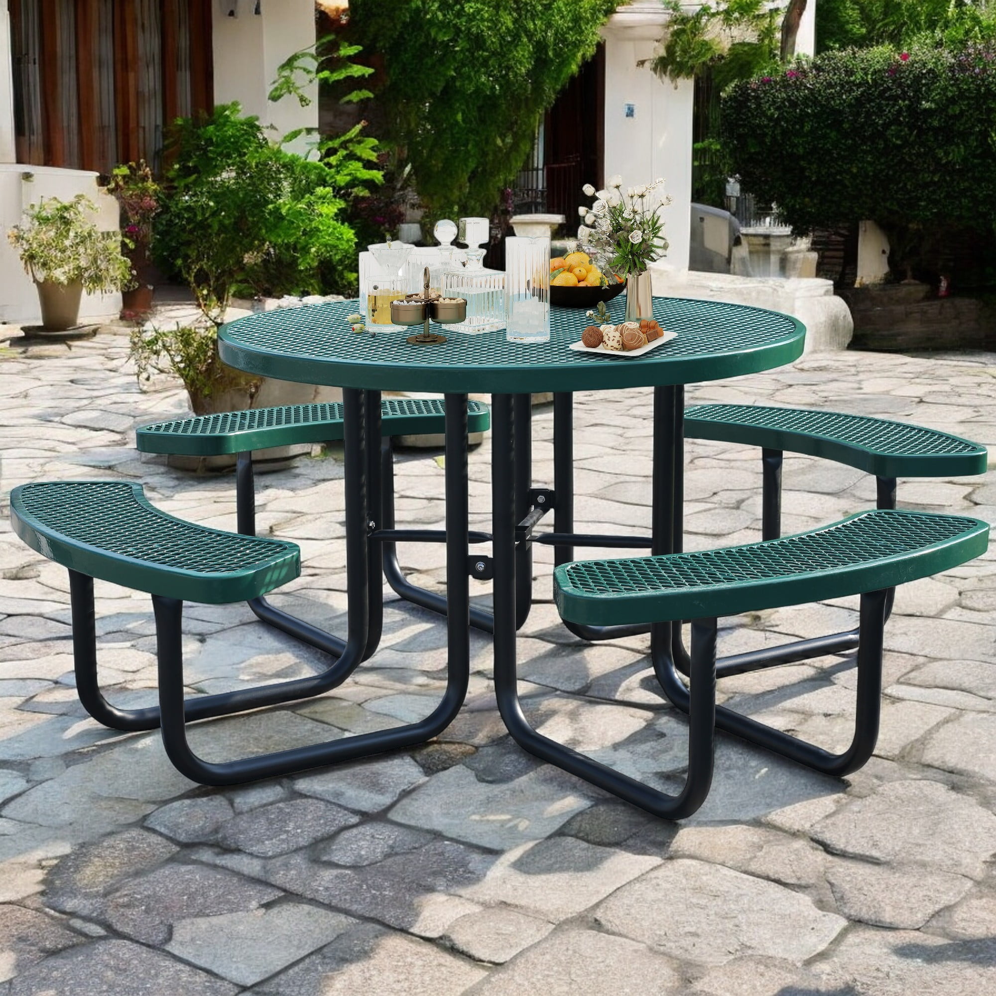 Bstjewey 46" Waterproof Curved Steel Picnic Table with 1 Count ...