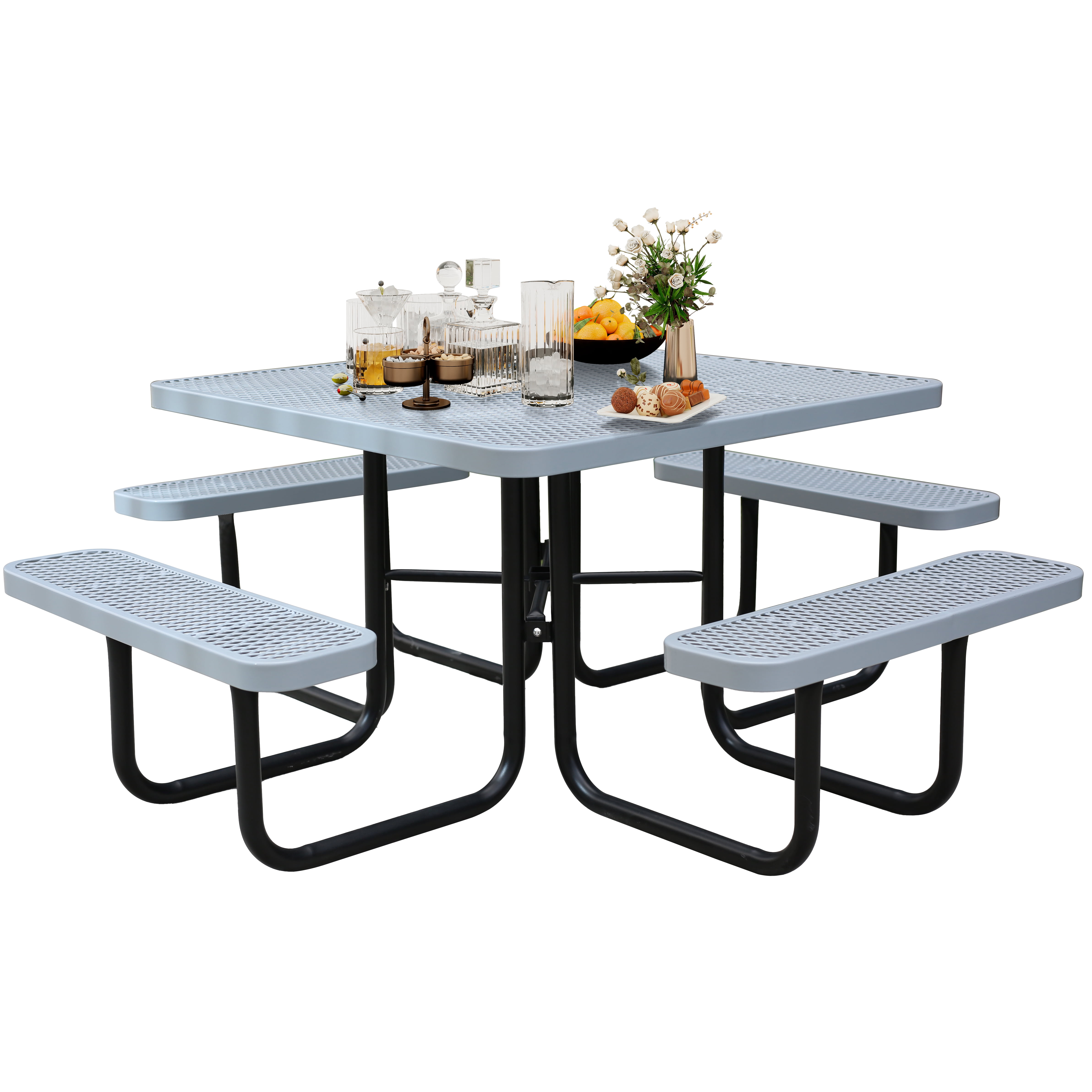 8-Person Picnic Tables for Outdoors, Industrial 46" Expanded Metal ...