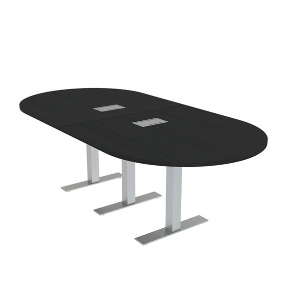 8 Person Racetrack Conference Table With Metal T Bases Electric Units ...