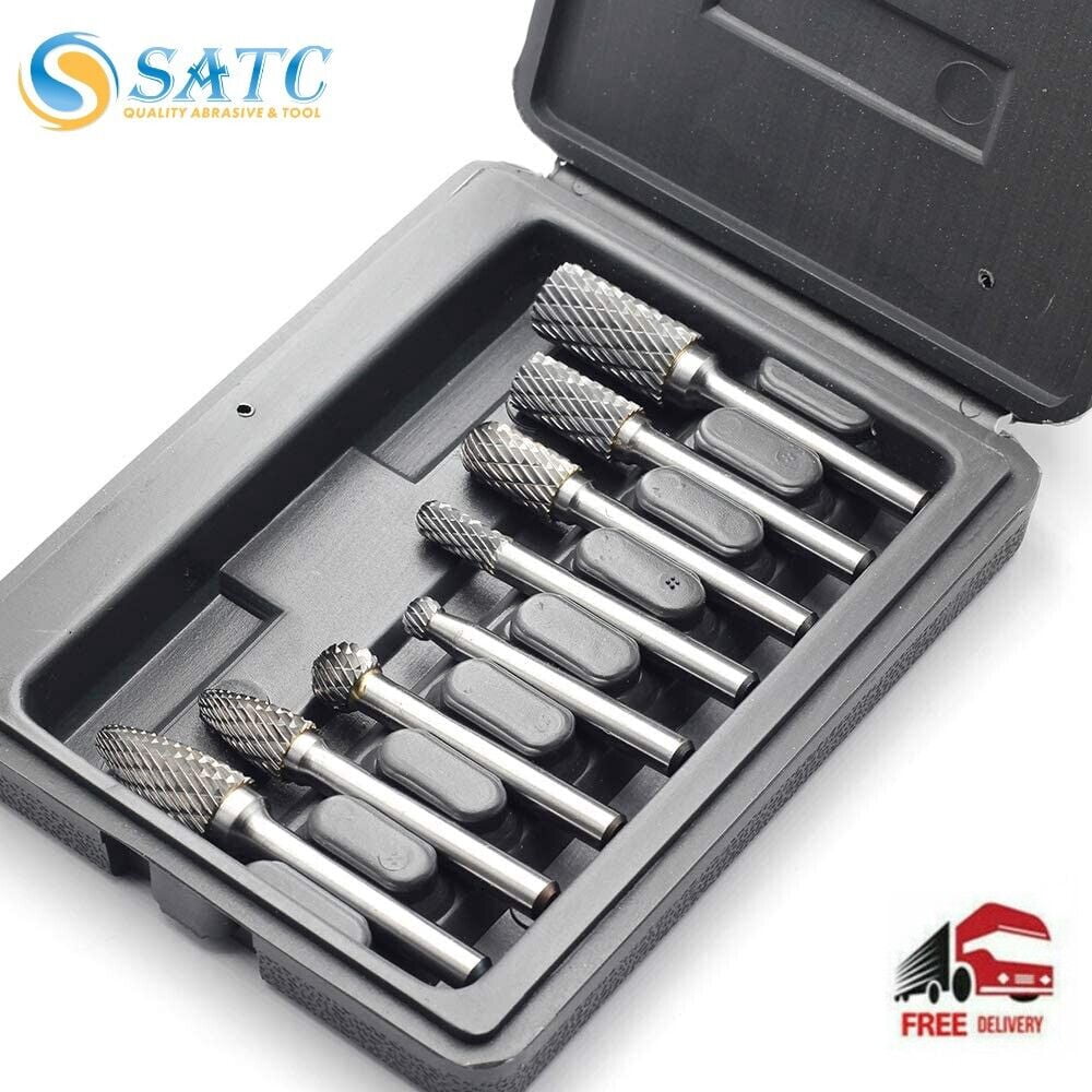 8-Piece 1/4" Double Cut Tungsten Carbide Rotary Burr Set for Die ...