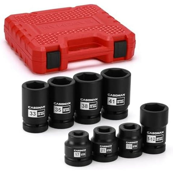 8-Piece 1-Inch Drive Impact Socket Set, Metric & SAE, Truck Socket Wheel Service Impact Socket ...