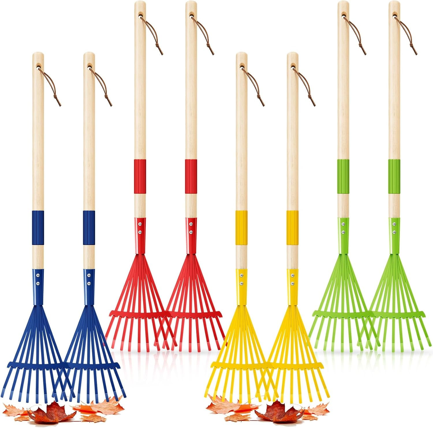 8-Piece 28'' Kids Mini Leaf Rake Set - Multicolor, Hardwood Handle ...