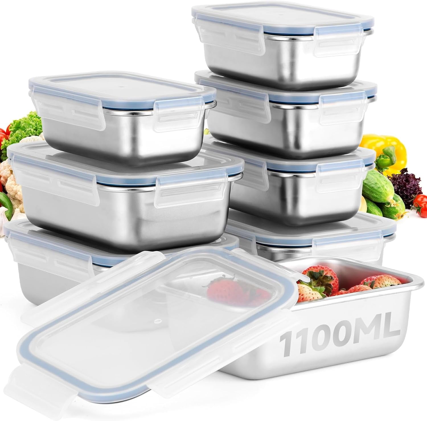 8-Piece 304 Stainless Steel Food Storage Containers with Lids ...