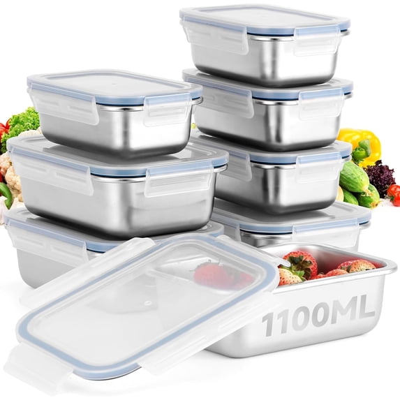8-Piece 304 Stainless Steel Food Storage Containers with Lids ...