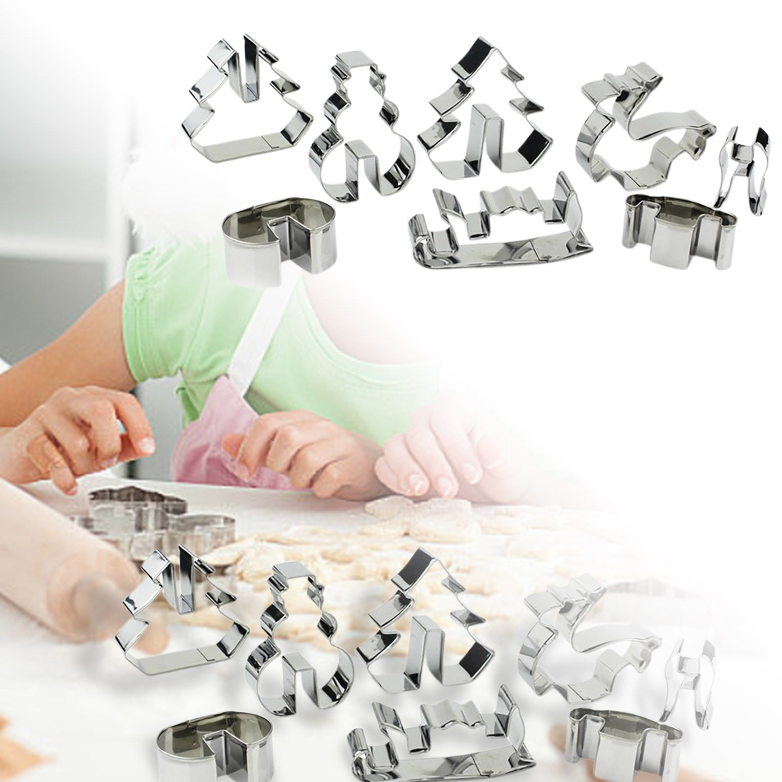8 Piece 3D Christmas Cookie Cutter Set Stainless Steel Baking For ...