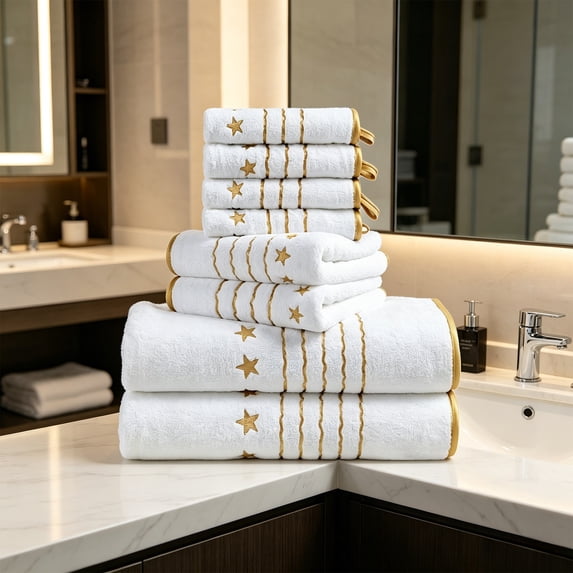 8 Piece 4th of July Bath Towel Set - 250th Anniversary Star Embroidered ...