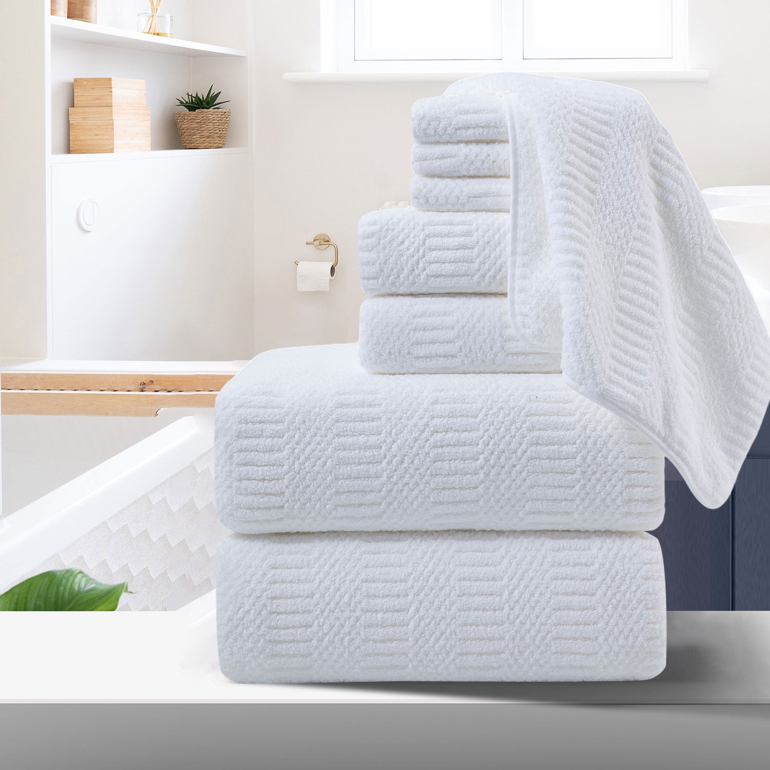 8 Piece 700GSM Microfiber Towel Set White 2 Oversized Bath Towels 2 ...