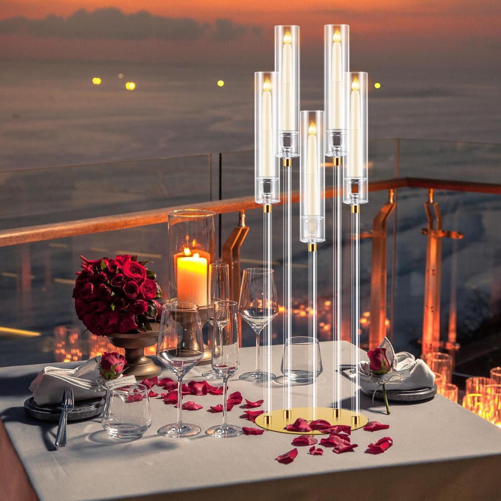 8-Piece Acrylic Candle Holder Set - Clear Hollow Candlesticks with ...