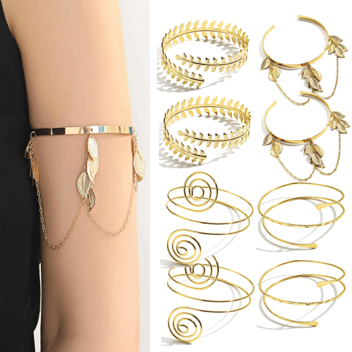 8-Piece Adjustable Arm Cuff Set for Women - 4 Styles Upper Arm Bangle ...