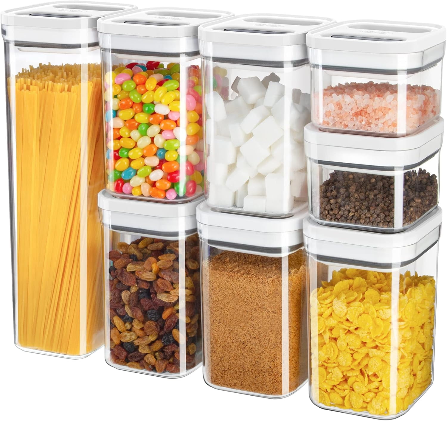 8 Piece Airtight Food Storage Container Set, BPA Free Kitchen Pantry ...