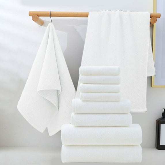 8 Piece Bath Towel Set | Thick Soft Absorbent Cotton Towels, White Gray ...