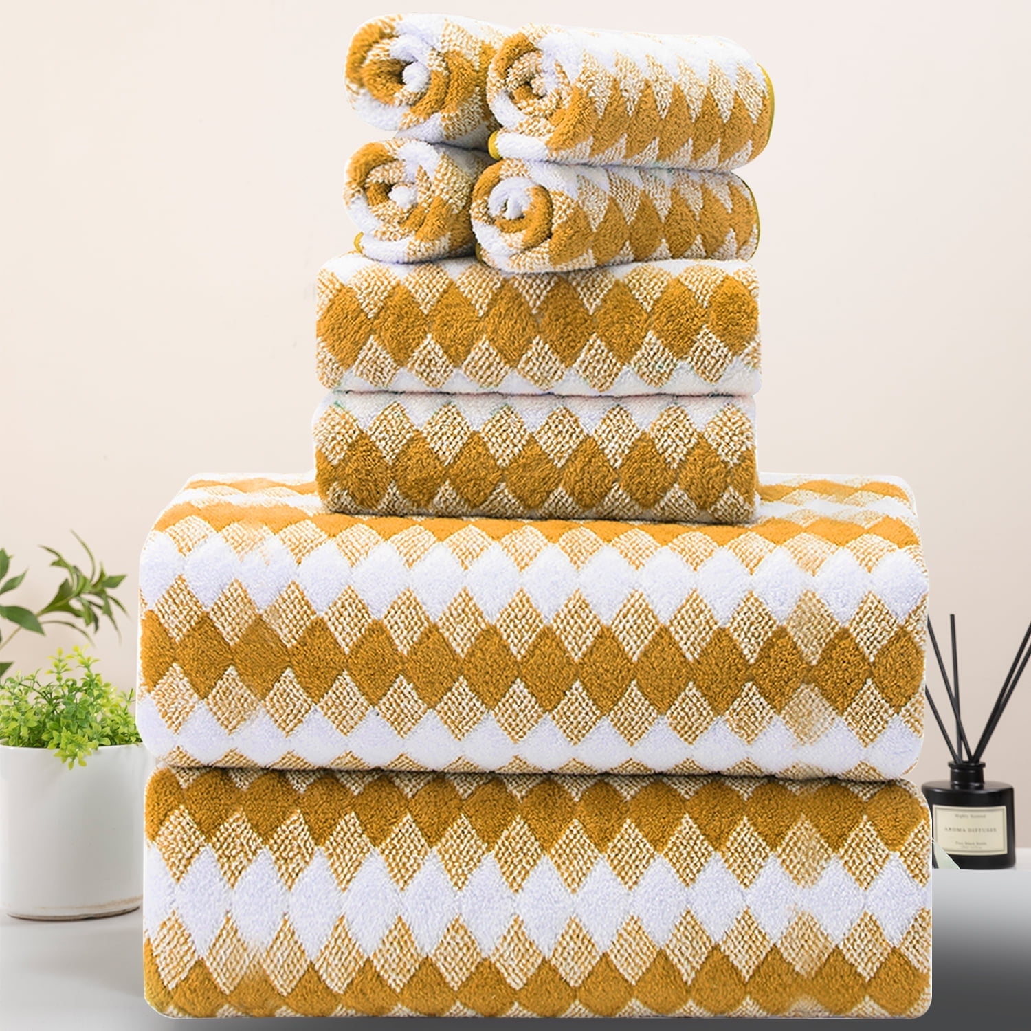 Anray Home Microfiber Bathroom Towel Set, Ginger Yellow, 8 Count ...