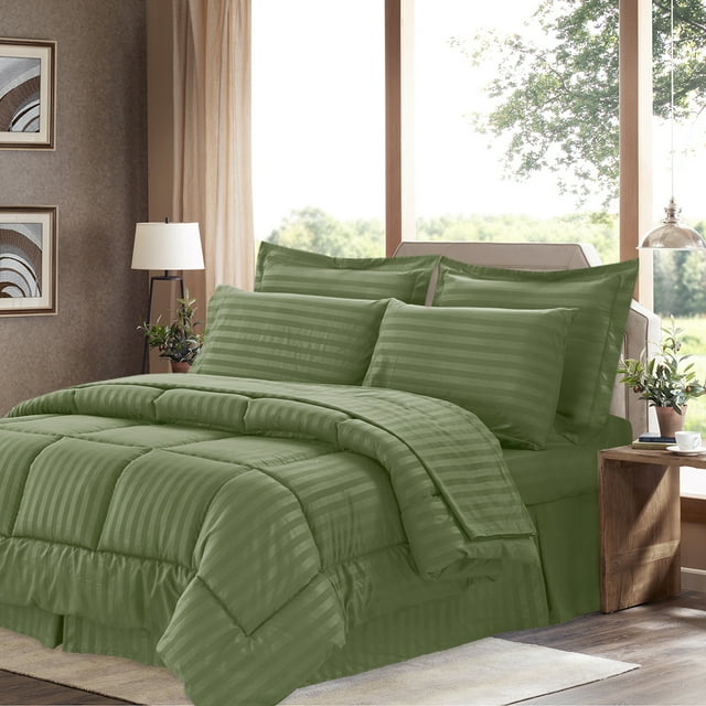 8 Piece Queen Size Hotel Dobby Embossed Comforter, Sheet, Bed Skirt ...