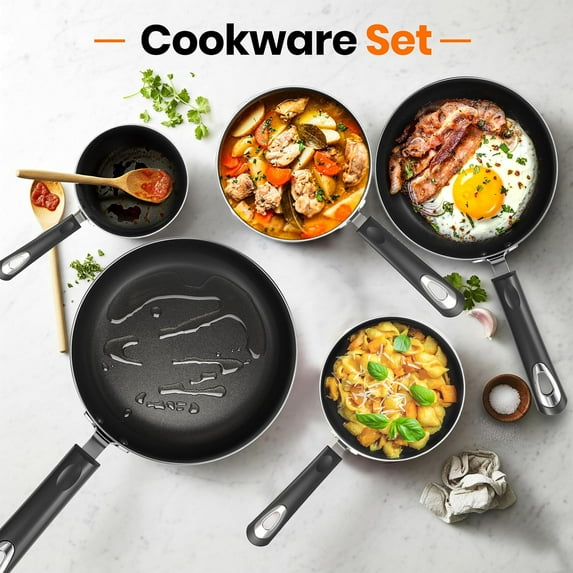 8-Piece Black Nonstick Pots and Pans Set with Lids, Induction ...