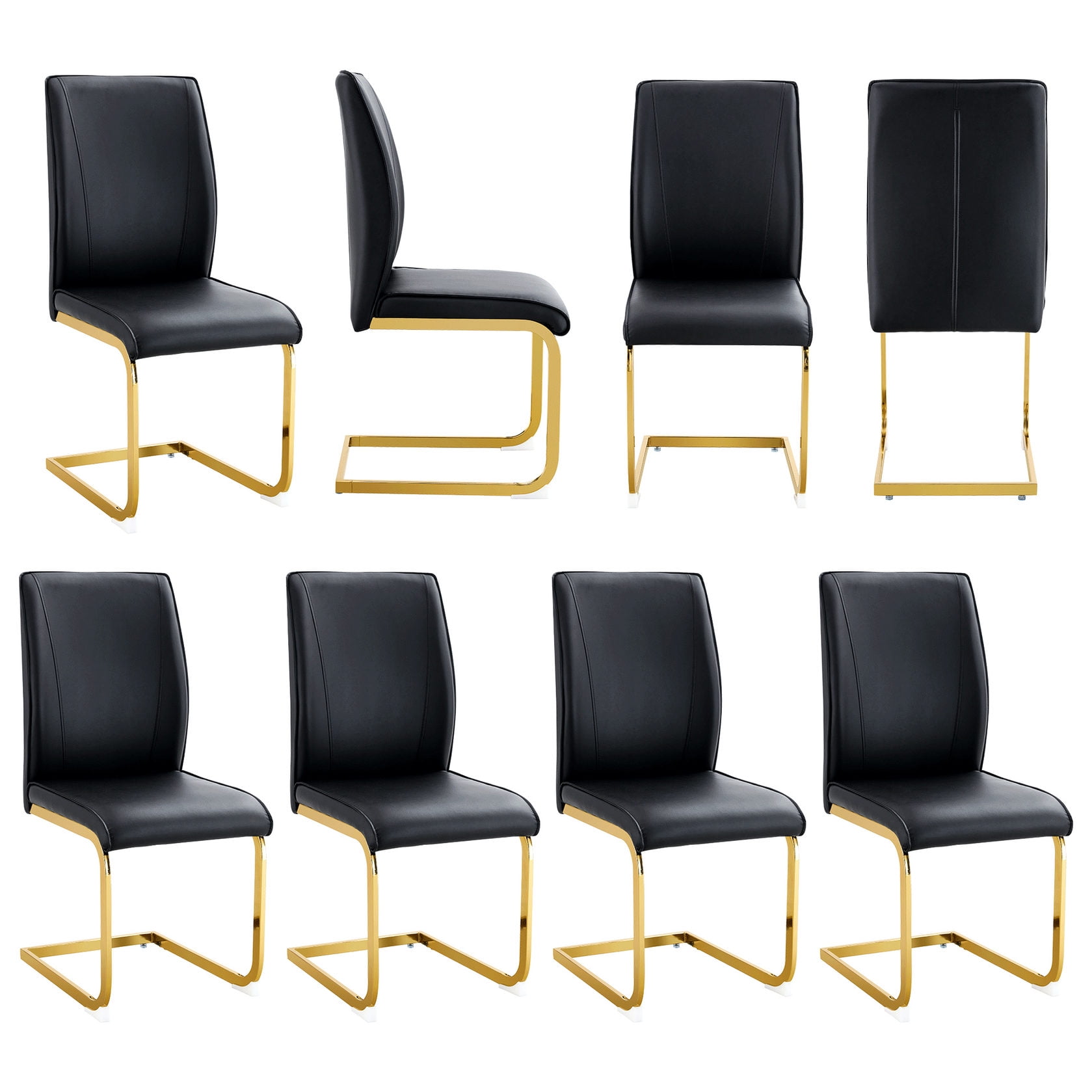 8-Piece Black PU High Resilience Dining Chair Set with Arched Metal ...