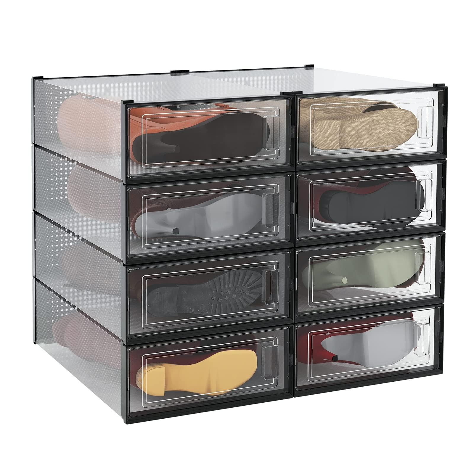 8-Piece Boot and Shoe Storage Box, Stackable Clear Plastic Shoe Box ...