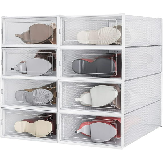 8-Piece Boot and Shoe Storage Box, Stackable Clear Plastic Shoe Box ...