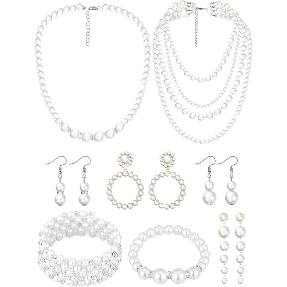 8-Piece Bridal Party Jewelry Set, Premium Simulated Pearls with ...