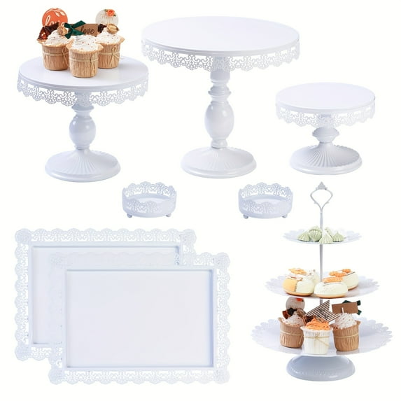 8-Piece Cake Stand Set, Polished Metal Dessert Display with Multi-Tier ...