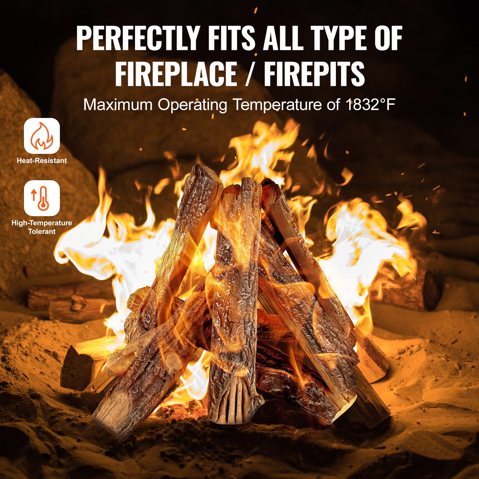 8-Piece Ceramic Gas Fireplace Log Set - Realistic Oak Wood Logs for ...