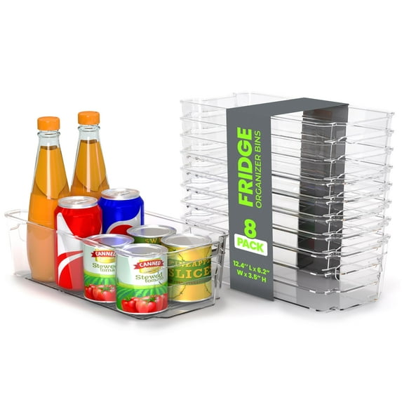 8-Piece Clear Fridge Storage Bins Set, Durable Plastic Organizer ...