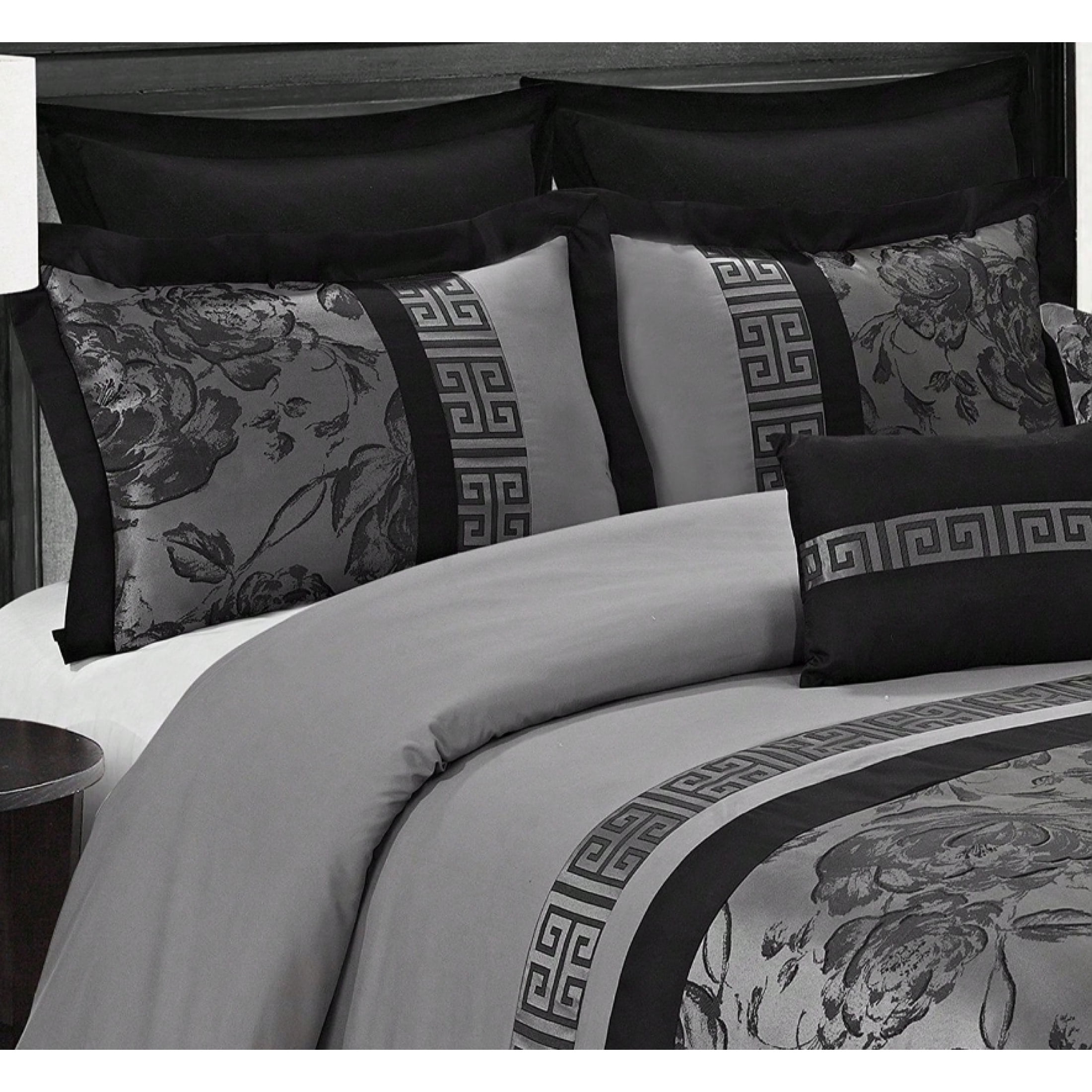 8 Piece Comforter Set Gray Jacquard Fabric Patchwork Bed In A Bag- Soft ...