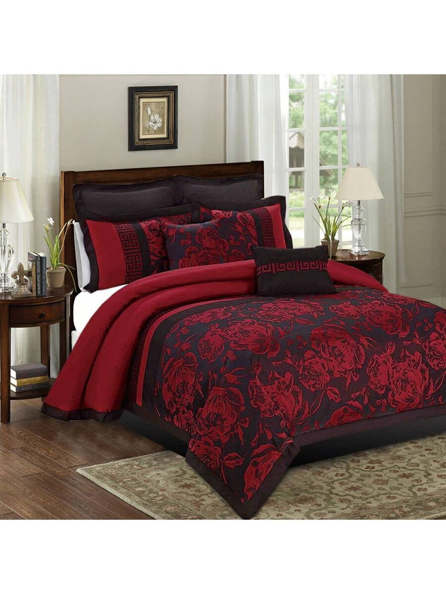 8 Piece Comforter Set Gray Jacquard Fabric Patchwork Bed In A Bag- Soft ...