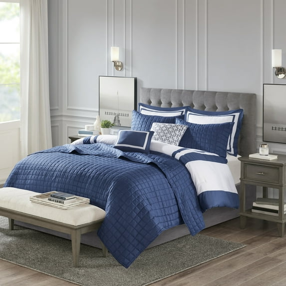 8 Piece Comforter and Quilt Set Collection Navy Full/Queen - Walmart.com