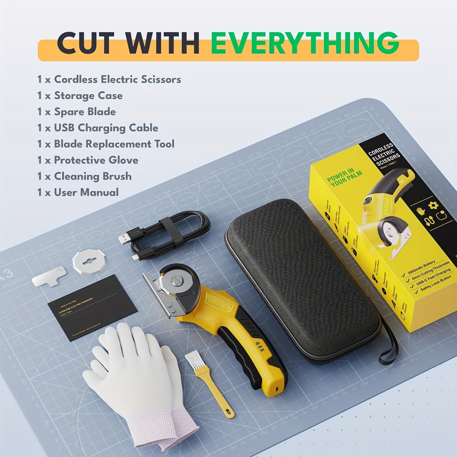 8-Piece Cordless Electric Rotary Scissors - Rechargeable Heavy Duty ...