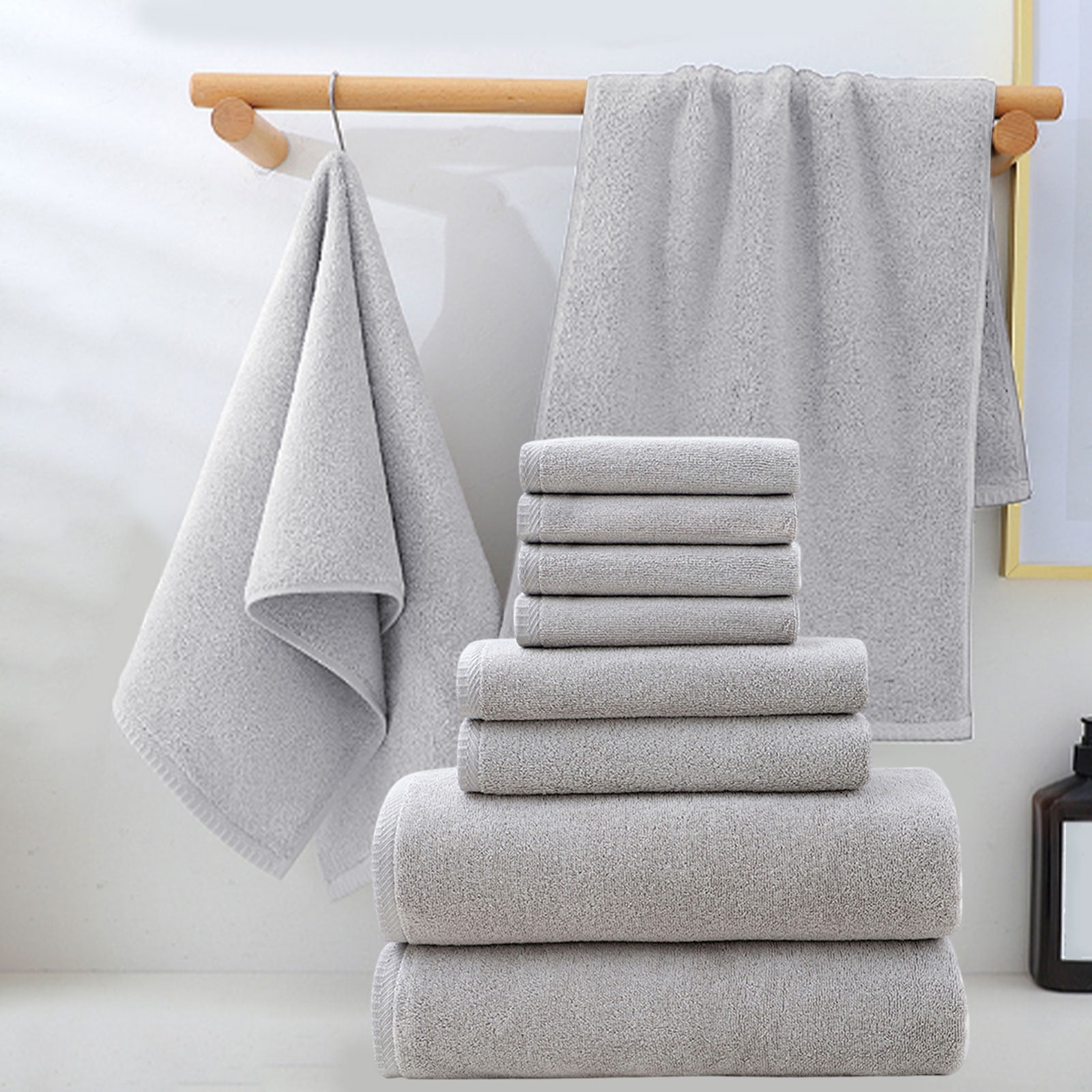 8 Piece Cotton Bath Towel Set Complete Bathroom Collection with 2 Bath ...