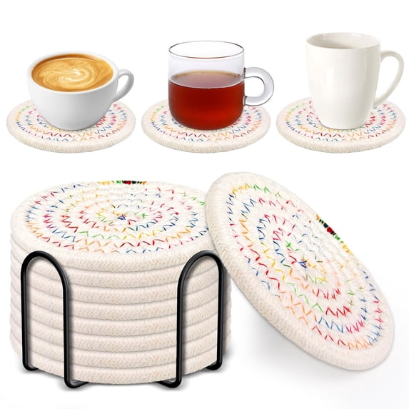 8-Piece Cotton Rope Placemats Set with Metal Stand, Woven Heat ...