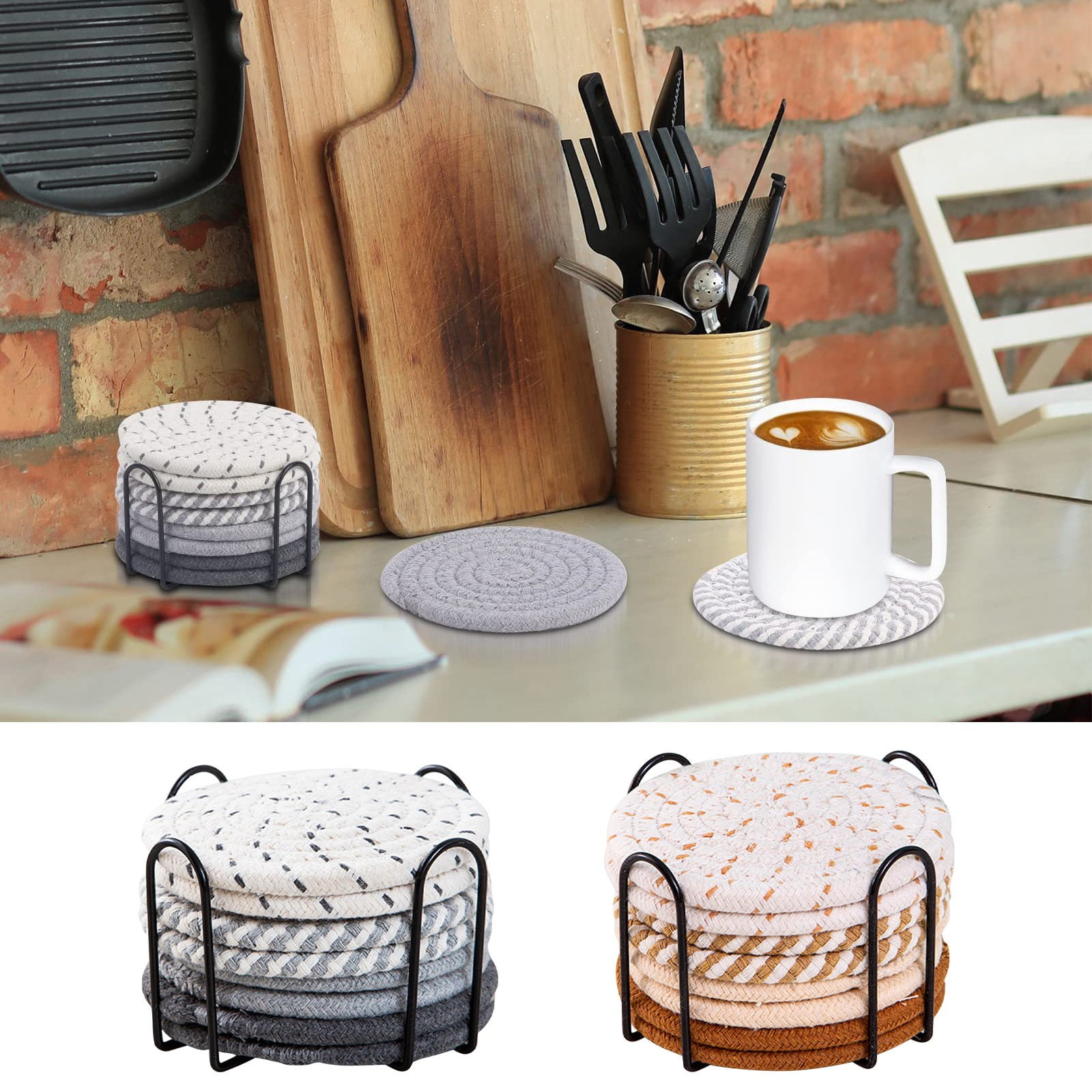 8-Piece Cotton Rope Woven Pot Holders Set Thickened Heat-Resistant ...