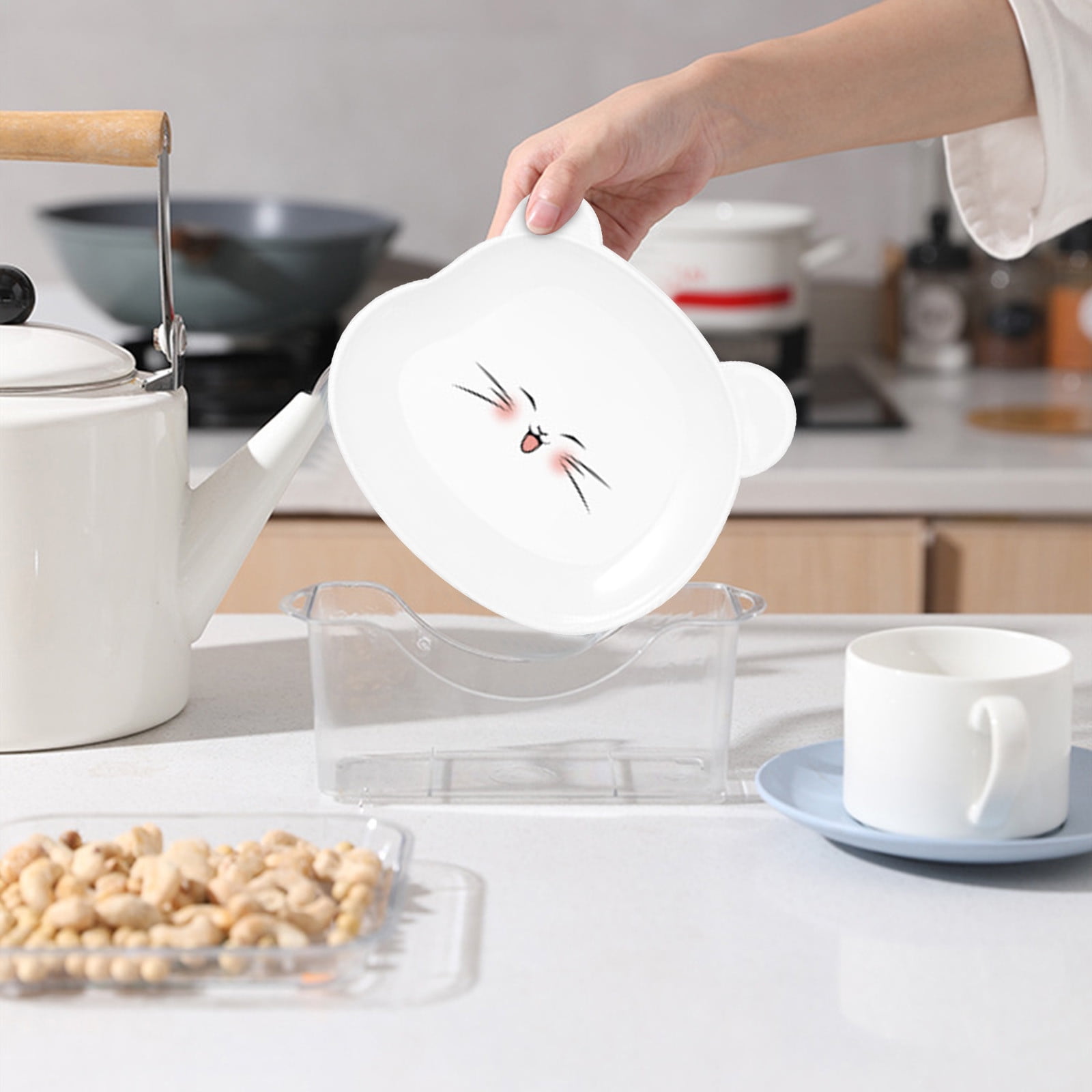 8-Piece Cute Cat Design Stackable Plates Set with Storage Tray, Compact ...