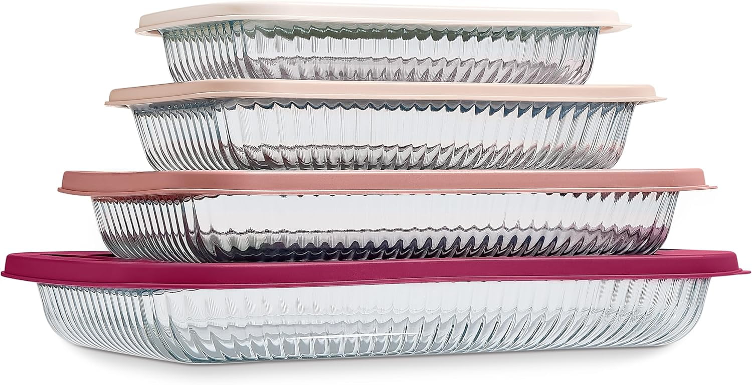 8-Piece Deep Glass Baking Dish Set with Plastic Lids – Casserole and ...