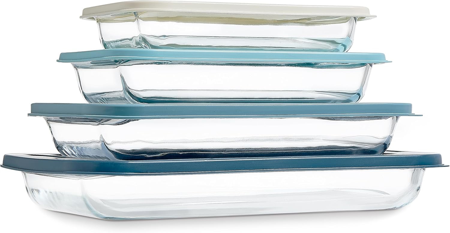 8-Piece Deep Glass Baking Dish Set with Plastic Lids – Casserole and ...